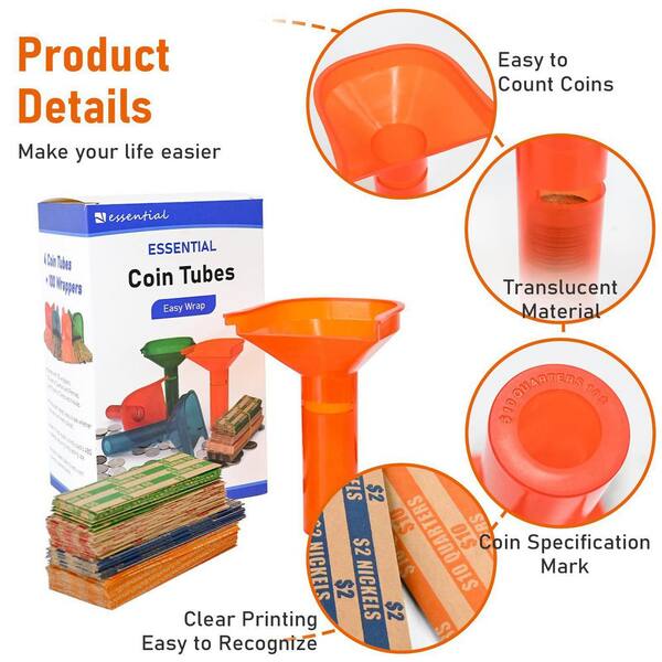 Plastic Quarter Tubes PM Company Color-Coded Coin Counting Tubes ...