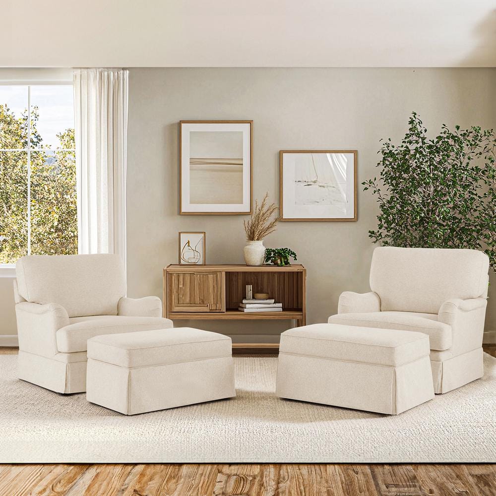 LUE BONA Muro 4-Piece Warm Linen Fabric Upholstered Swivel Accent Arm ...