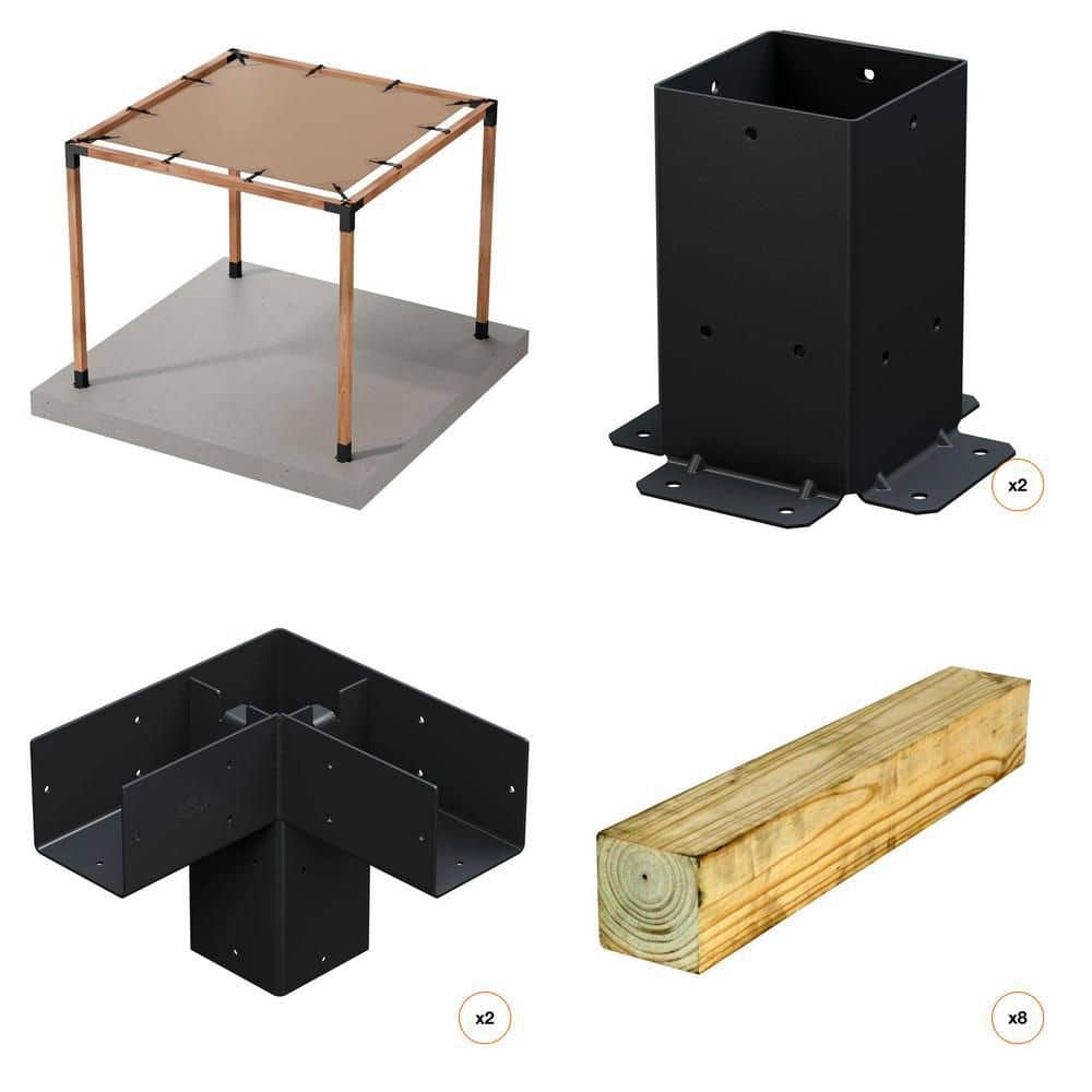 Outdoor Accents Sunshade Post Base, Corner Connector and Wood Post Kit ...