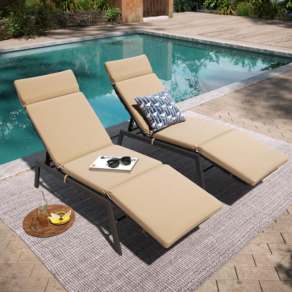 Pellebant Pack of 2 Adjustable Metal Outdoor Patio Chaise Lounge with ...