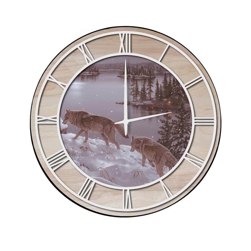 "Moon Shadow" Woodgrain Accent and White Numbers Imaged Wall Clock CL ...