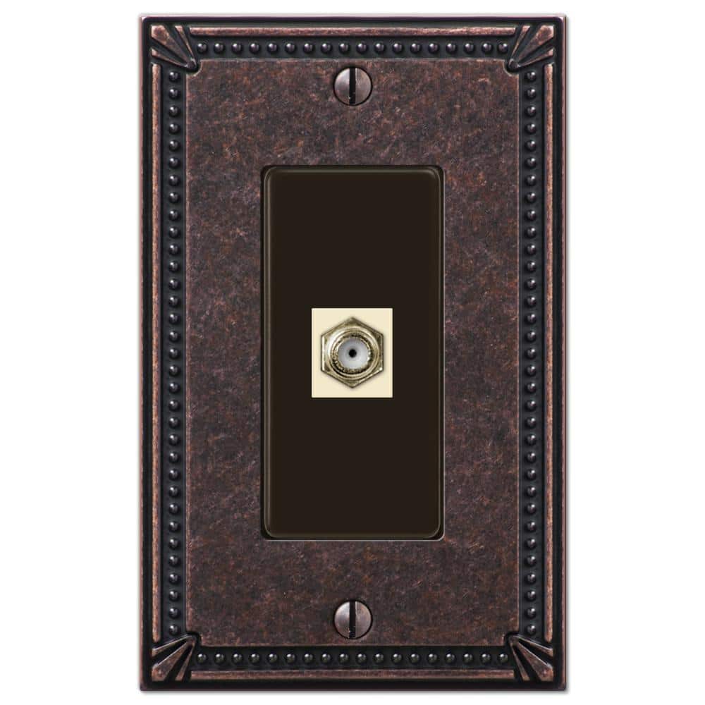 AMERELLE Imperial Bead 1 Gang Coax Metal Wall Plate - Tumbled Aged ...