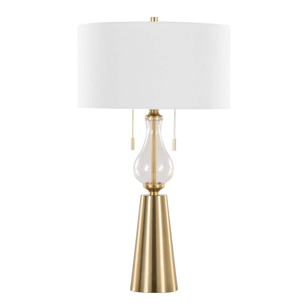 Lumisource Rook 30.5 in. Gold Metal, Clear Glass and White Linen Shade ...