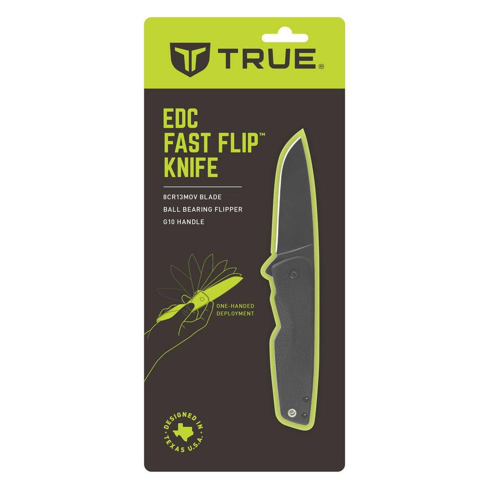 TRUE Edc 3 in. Drop-Point Ball-Bearing Flipper Folding Knife with G10 ...