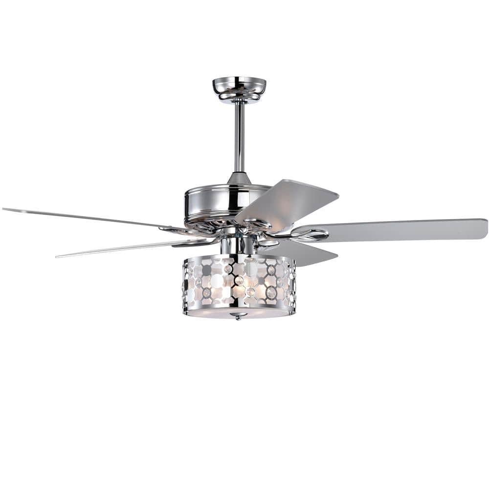HKMGT 52 in. Indoor Chrome Ceiling Fan with Crystal Lampshade, 2-Color ...