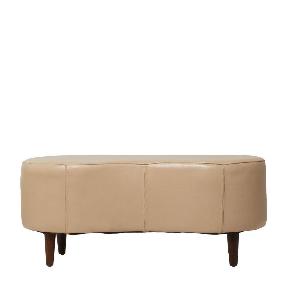 Litton Lane Beige Upholstered Curved Bench with Tapered Wooden Legs 18 ...