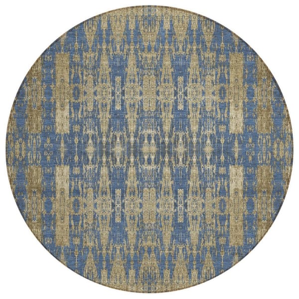 HomeRoots Blue, Taupe, Beige 8 Round ft. Woven Moroccan Polyester Round ...