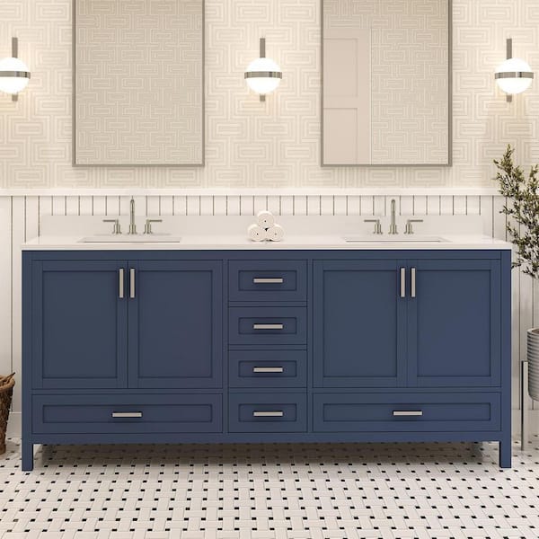 Reviews for AYNA DECORS Rooh 60 in. Double Sink Freestanding Navy Blue ...