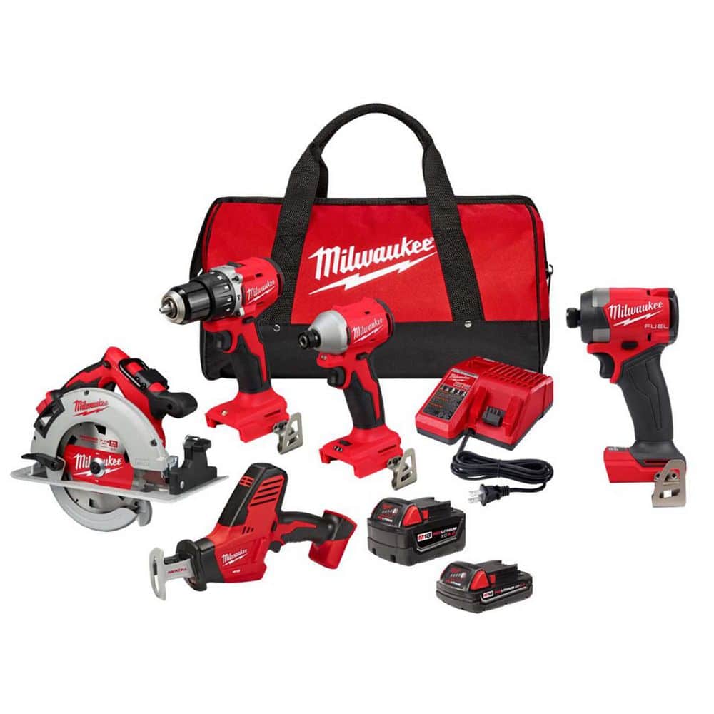 Milwaukee M18 18-Volt Lith-Ion Brushless Cordless Combo Kit (4-Tool) w ...