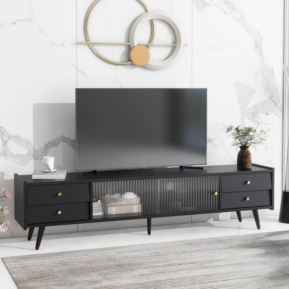 Nestfair Elegant 66.9 in. Black TV Stand Fits TVs up to 70 in. with ...