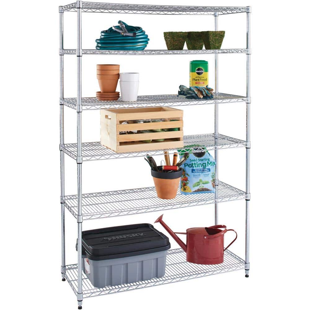 HDX 6-Tier Commercial Grade Heavy Duty Steel Wire Shelving Unit in Chrome (48 in. W x 72 in. H x ...