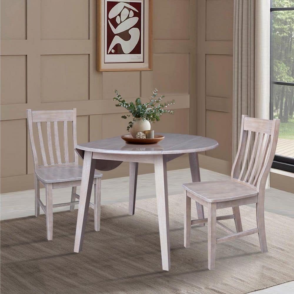 International Concepts 42 in. Washed Taupe Gray Wood Drop-Leaf 4-Leg ...