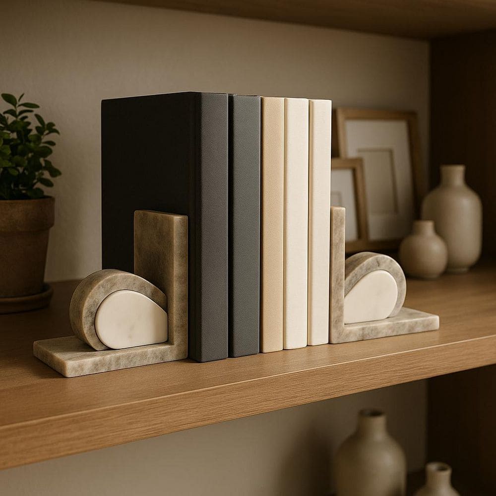 Liv & Skye 6 in. Ivory Stone Novelty Modern Eared Onyx and White ...