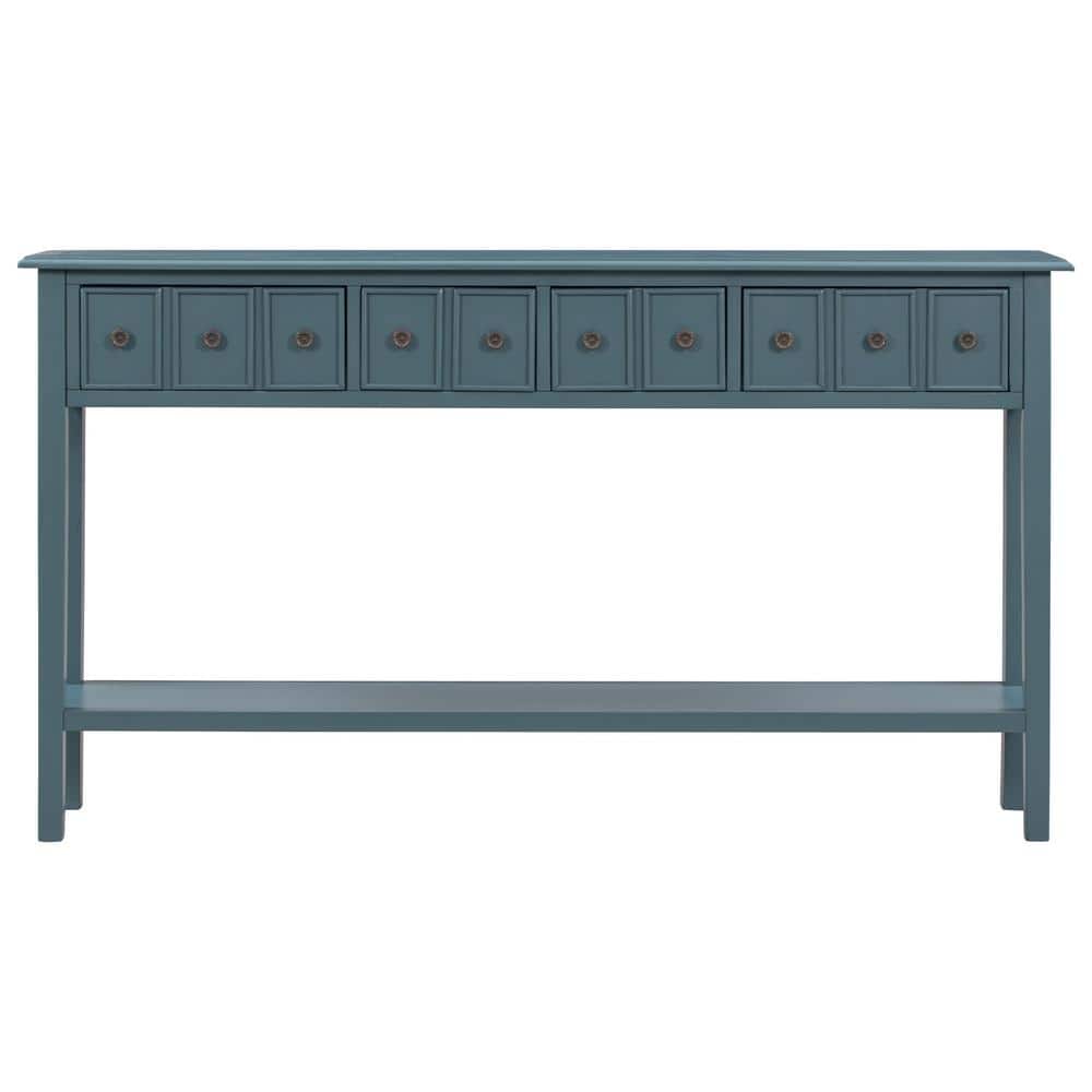 GODEER 60 in. Navy Rustic Standard Rectangle Wood Console Table with 2 ...