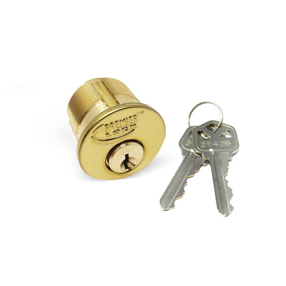 Premier Lock 1-1/8 in. Solid Brass Mortise Cylinder with Brass Finish ...