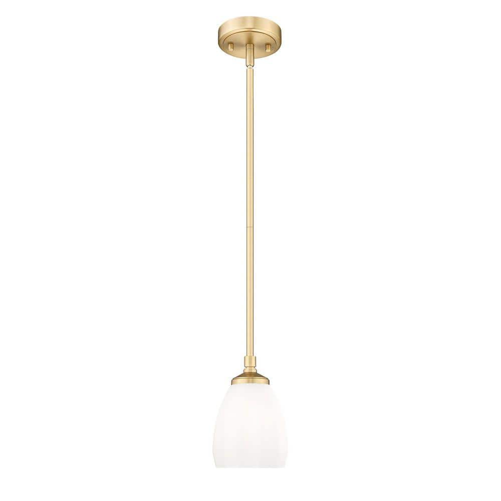 Oren 100-Watt 1 Light Modern Gold Pendant Light with Matte Opal Glass ...