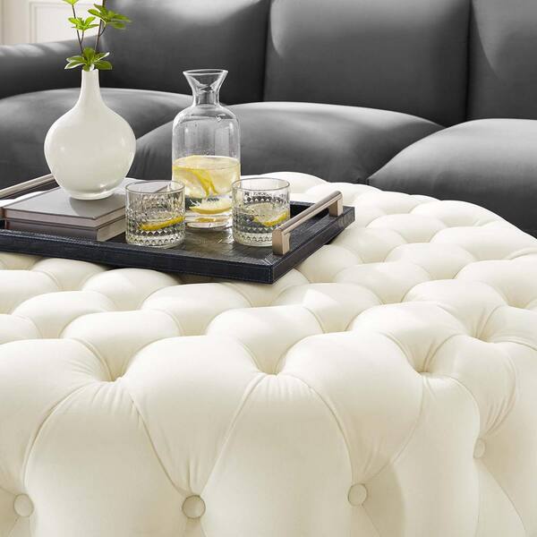 Ivory velvet ottoman store