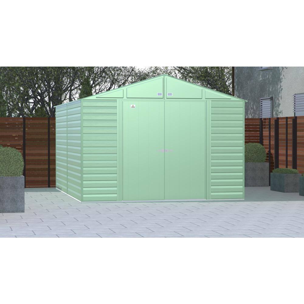 Arrow 10 ft. x 14 ft. Green Metal Storage Shed With Gable Style Roof ...