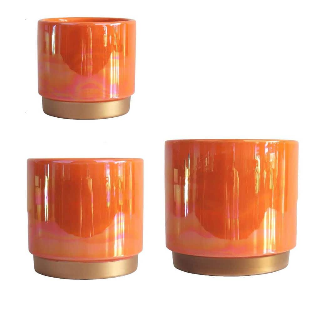 Large Orange Ceramic Round Planter Set (3-Pack) L0B3DFPHM5 - The Home Depot
