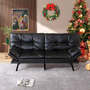LACOO 65 in. Convertible Folding Futon Sofa Bed, Black Faux Leather ...