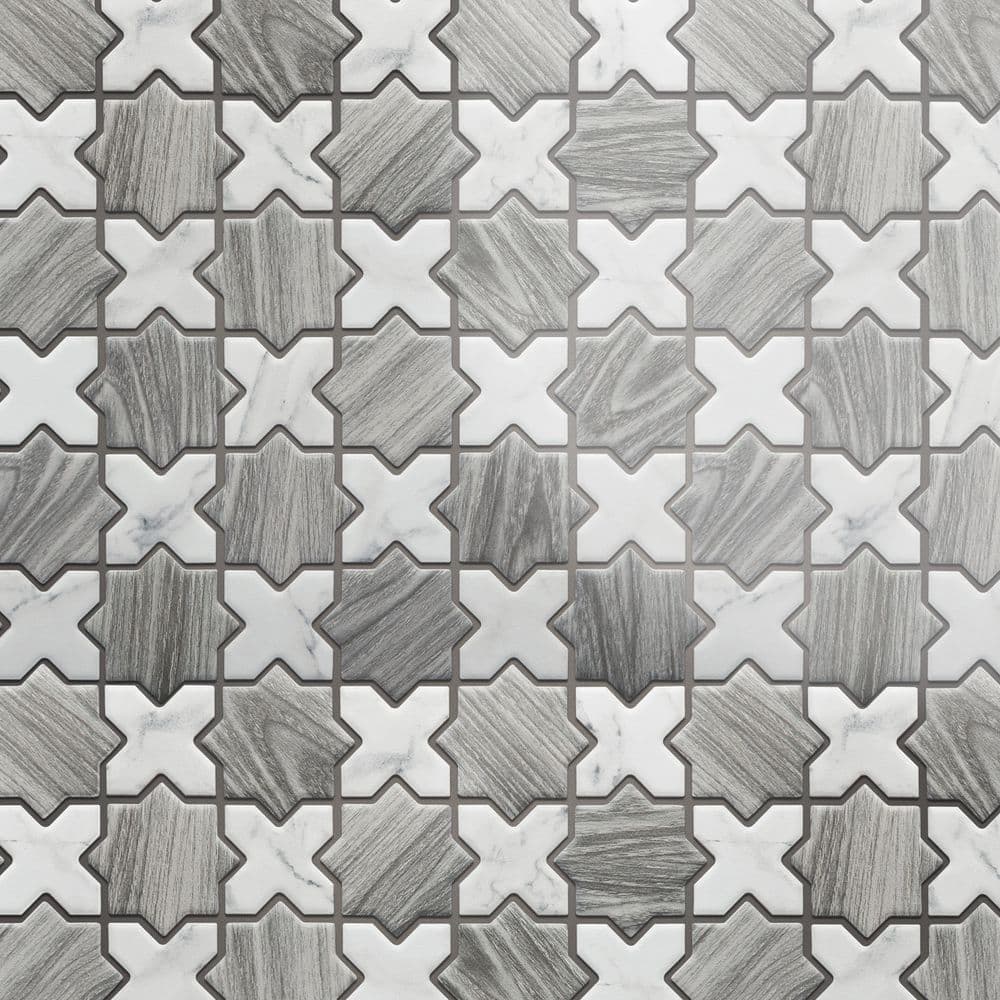 Merola Tile Llama 2 in. Star Silver Smoke with Cal Cross 12 in. x 12 in ...