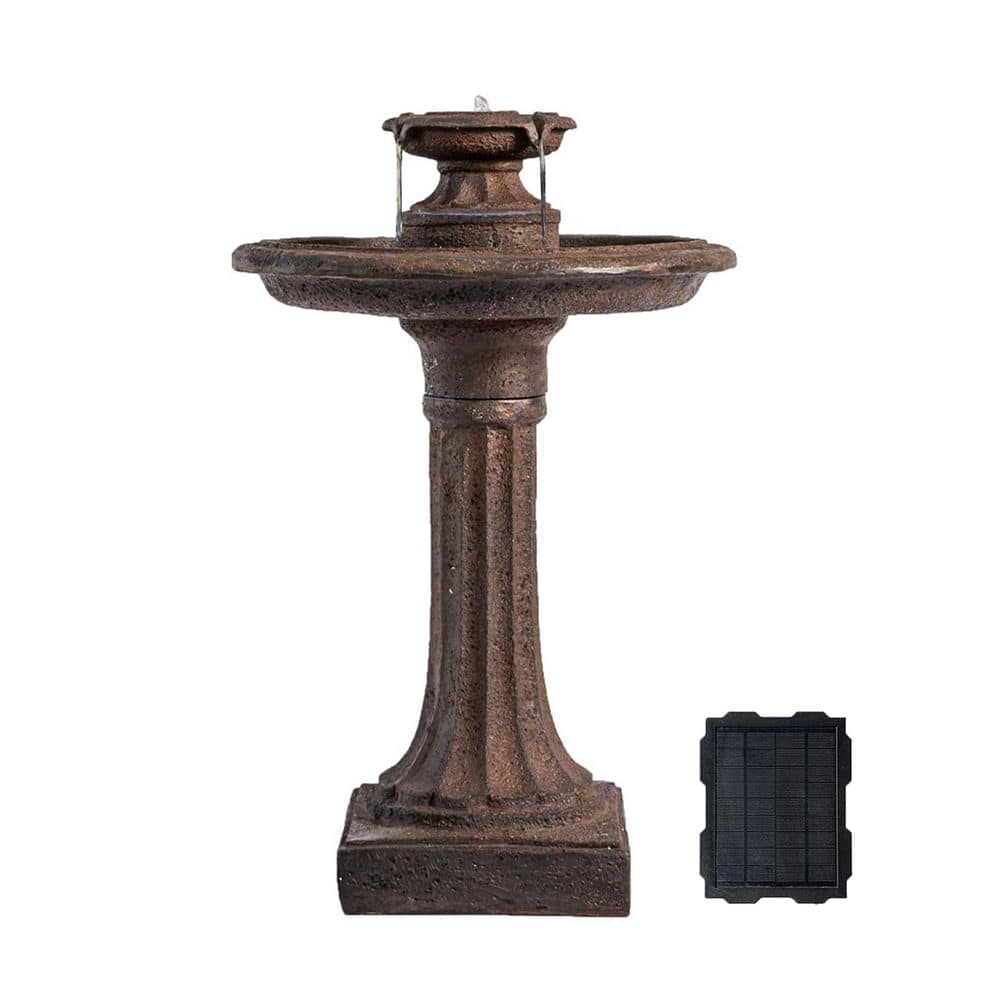 XBRAND 28 in. Solar Water Fountain, 1-Tier, Outdoor Birdbath, Brown ...
