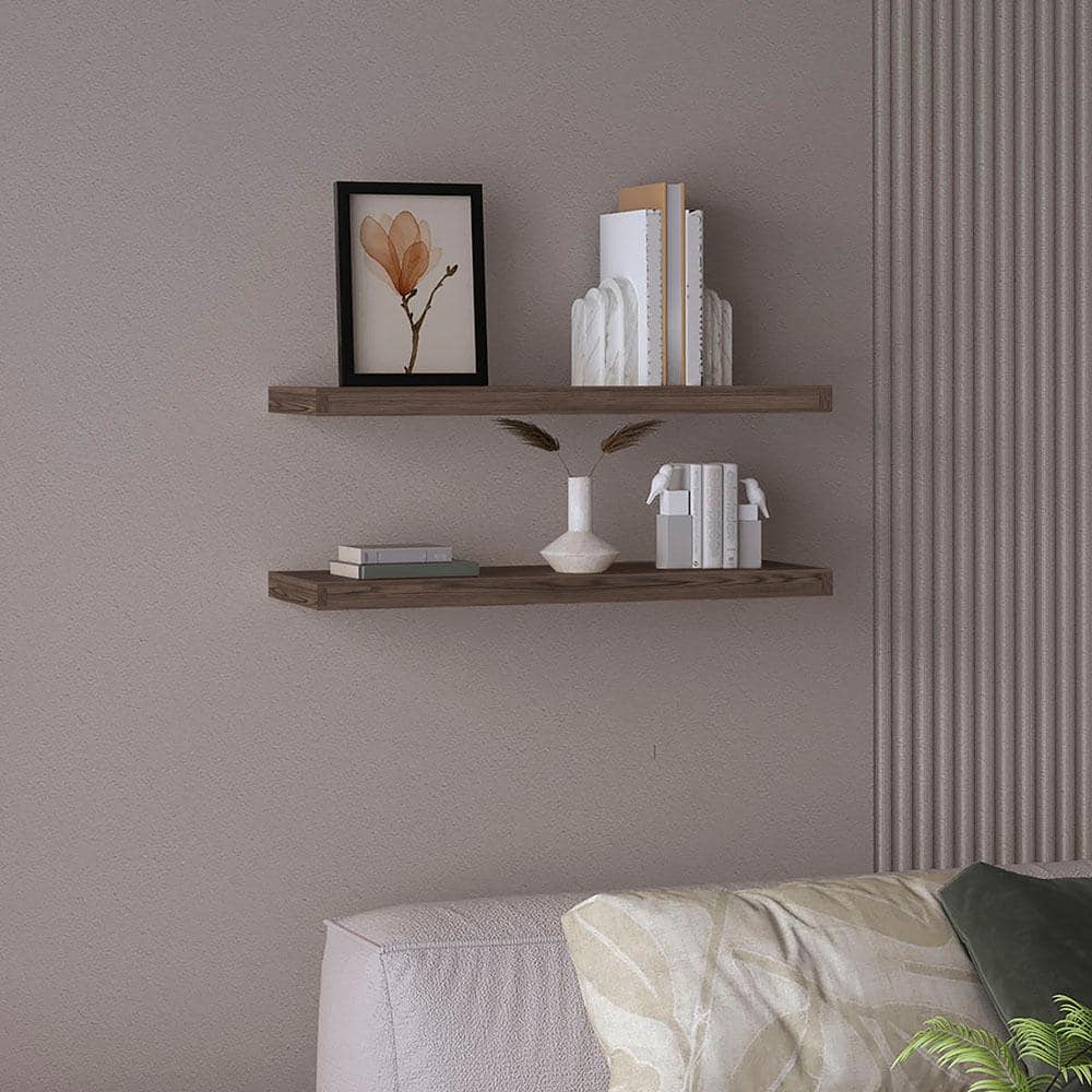 32 in. W x 10 in. D Brown Decorative Floating Wall Shelves Set of 2 ...