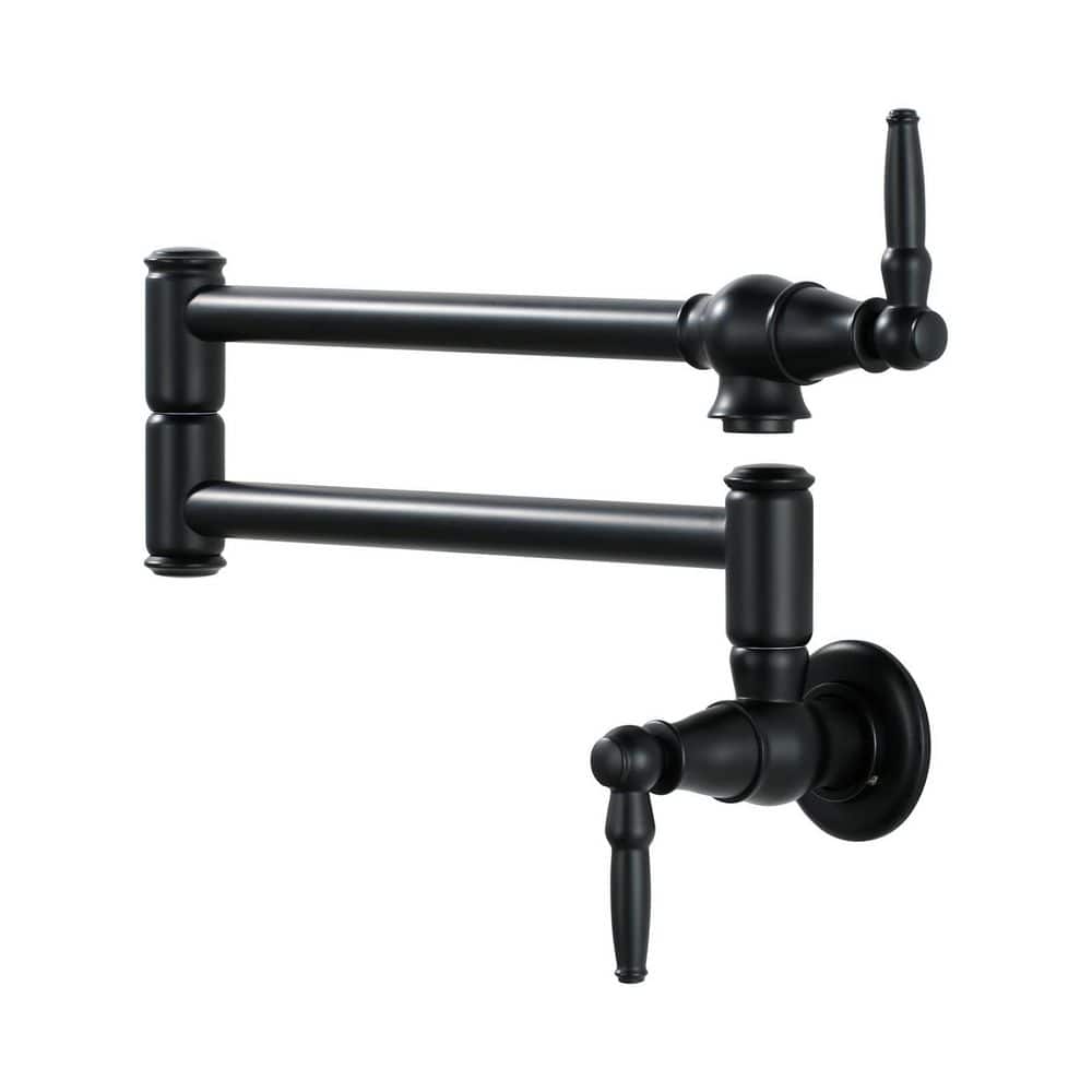 WOWOW Wall Mounted Pot Filler with 2-Handle in Matte Black 2342102B ...