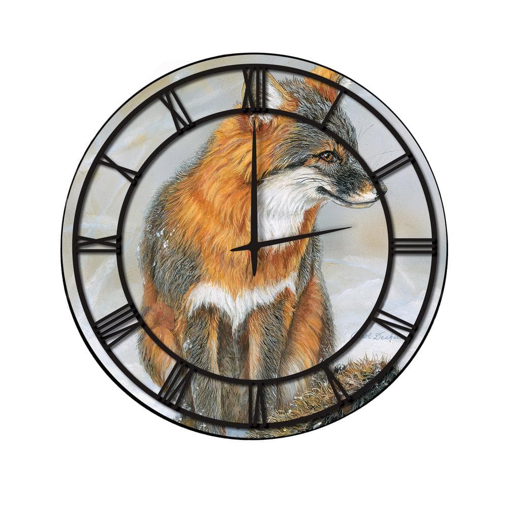 "Gray Fox" Full Coverage Art and Black Numbers Imaged Wall Clock CL-GF ...
