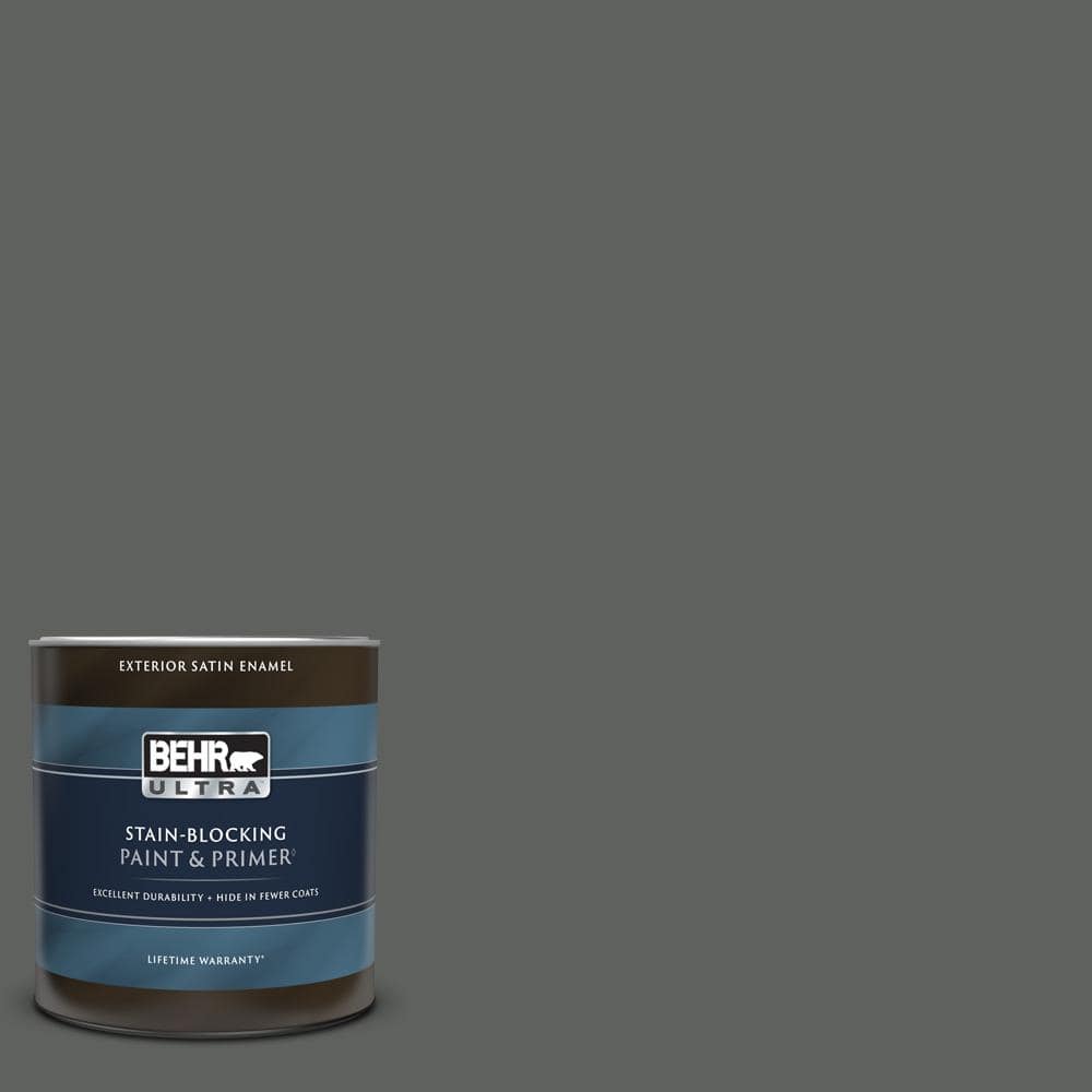 BEHR ULTRA 1 qt. #N460-6 Hematite Satin Enamel Exterior Paint & Primer ...