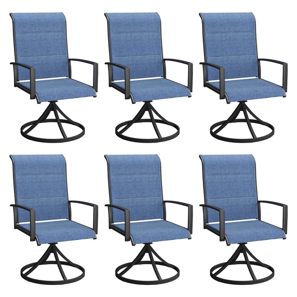 Deyra 360° Swivel Metal Outdoor Dining Chair in Blue Set of 6, Patio ...