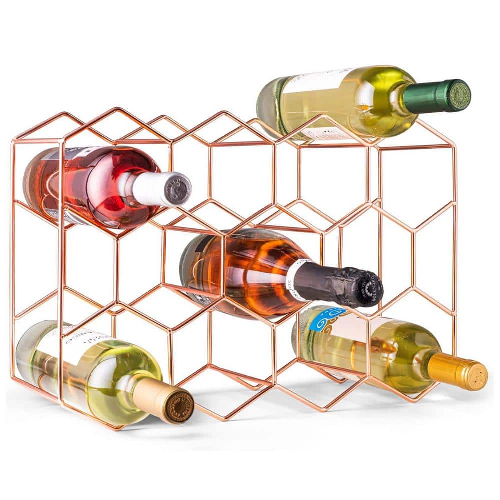 Numhew 14-Bottle Rose Gold Metal Countertop Wine Rack, 3-Tier Tabletop ...