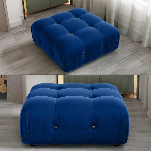 Blue velvet sofa with ottoman store