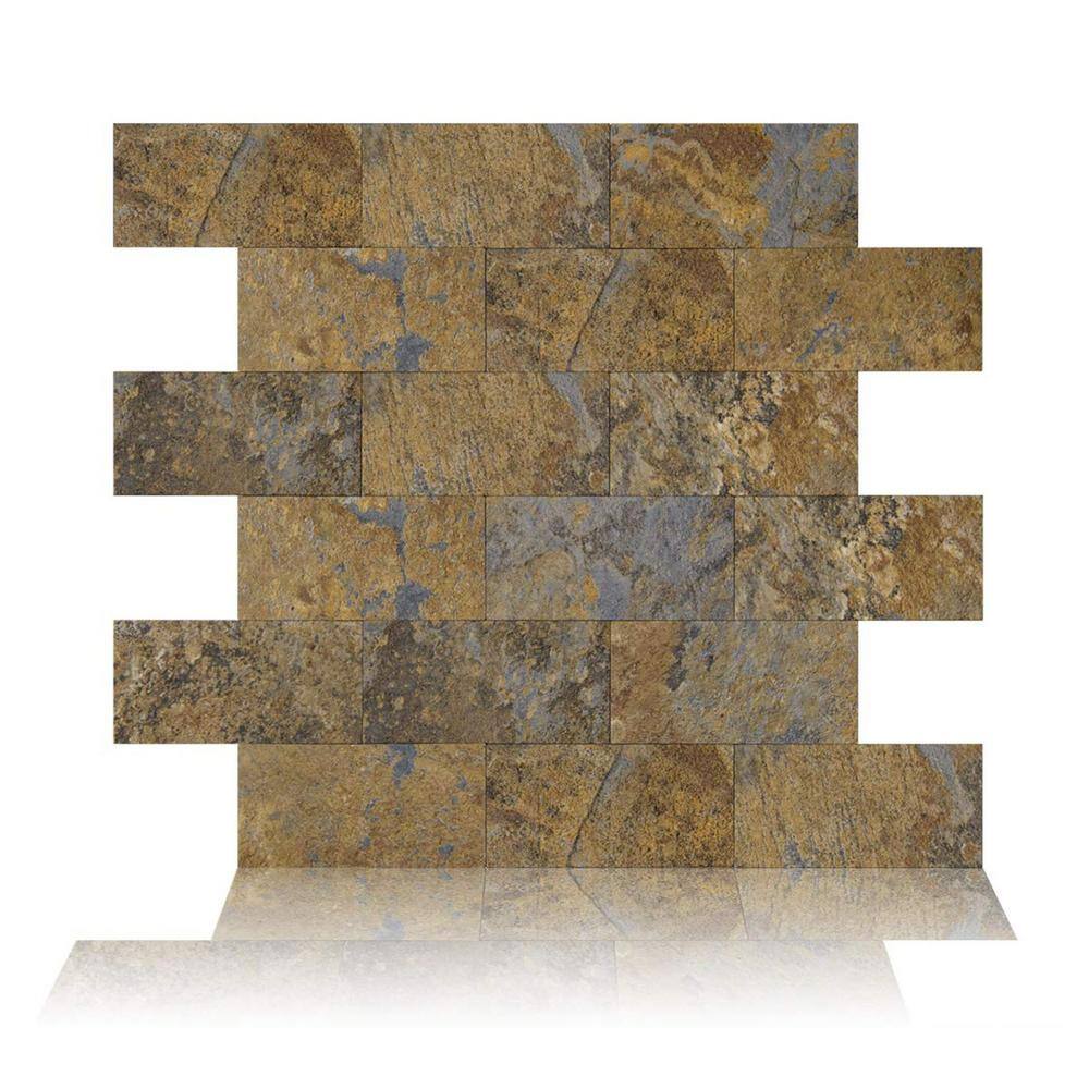 Art3d Subway Rust Stone 12 in. x 12 in. PVC Peel and Stick Tile for ...