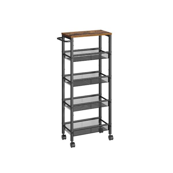 Benjara Black Metal Kitchen Cart with 4-Grid Shelves and Caster Wheels ...