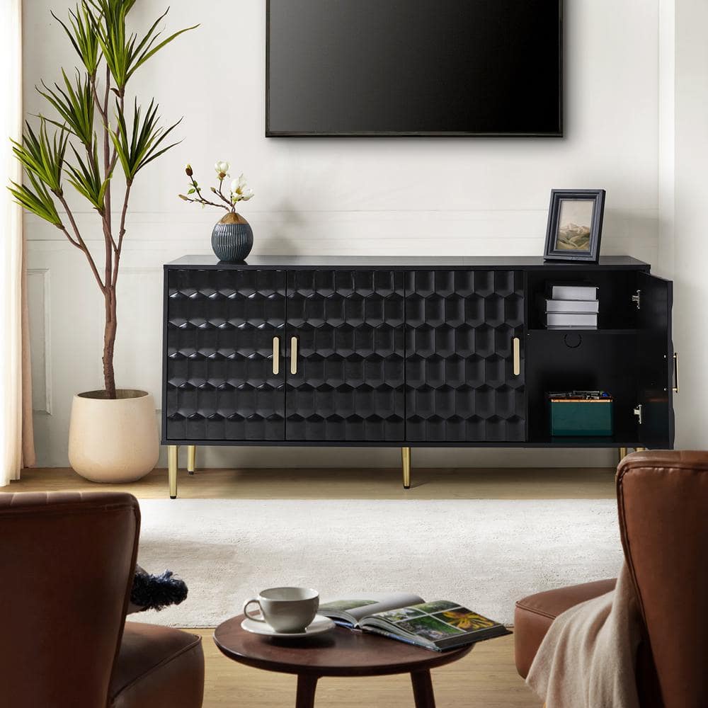 JAYDEN CREATION Danilo 63 in. W Modern Black Wood Sideboard with ...
