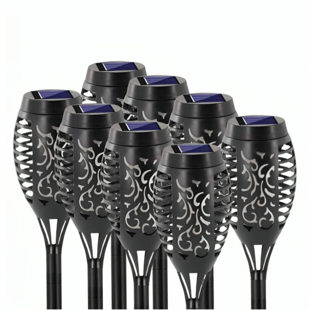 Misopily 8 Pack Black ABS Solar Torch Lights with Flickering Flame ...