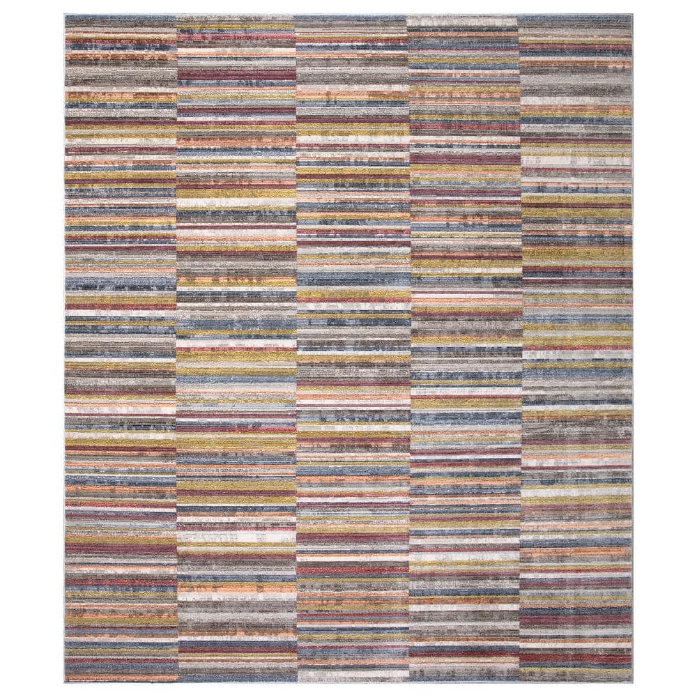 Ottomanson Lorraine Multi-Color 8 ft. x 10 ft. Striped Low Pile Cotton ...