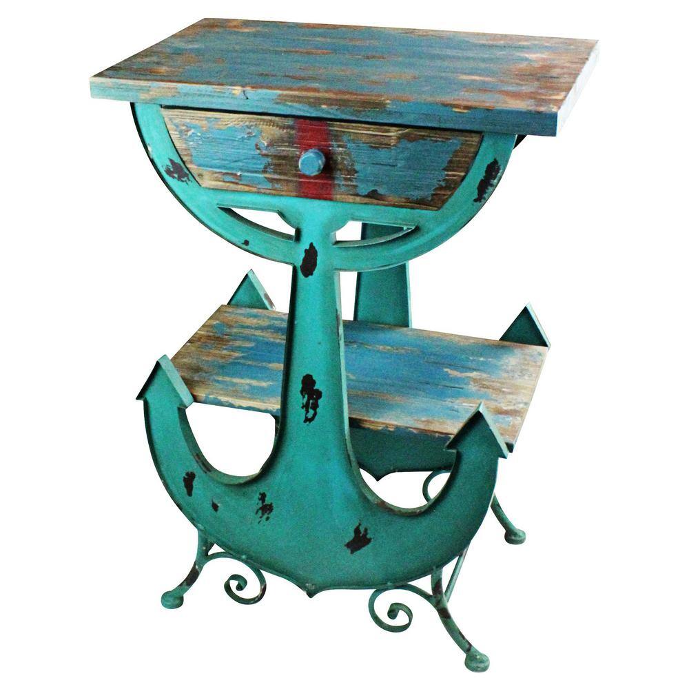 Design Toscano Anchors Aweigh 21 in. W Blue Metalware Side Table ...