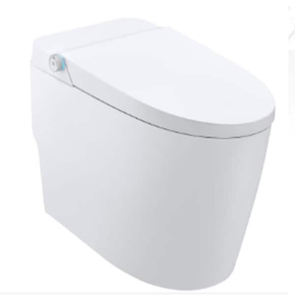 FUFU&GAGA 1/1.28 GPF Tankless Elongated Electric Smart Toilets Bidet Seat for in White with Seat ...