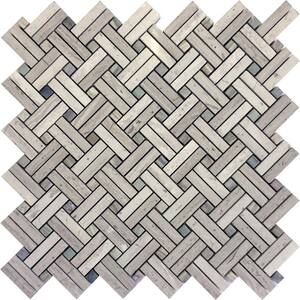 Apollo Tile Gray 4 in. x 5 in. Polished Basketweave Marble Mosaic Floor ...