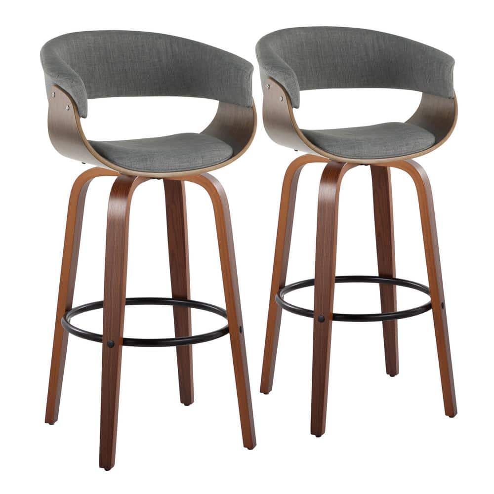 Lumisource Vintage Mod 29 in. Light Grey Fabric, Walnut Wood and Black ...