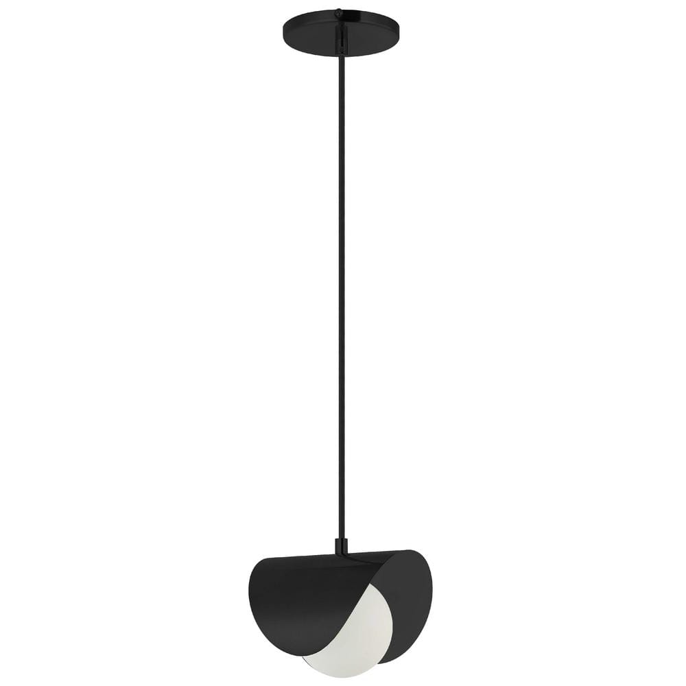 Dainolite Cresent 25-Watt 1-Light Matte Black Globe Pendant Light with Frosted Glass Shade No ...