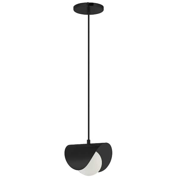 Dainolite Cresent 25-Watt 1-Light Matte Black Globe Pendant Light with Frosted Glass Shade No ...