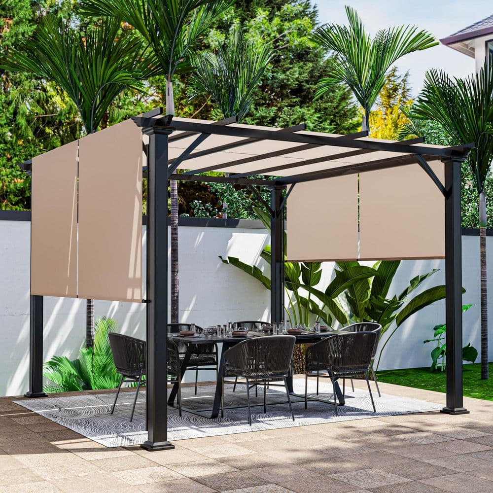 Esunny 10 ft. x 10 ft. Outdoor Steel Frame Patio Gazebo with Beige Soft ...