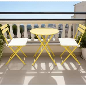 Yellow 3-Pieces Metal Outdoor Bistro Set Small Bistro Table and Chairs ...