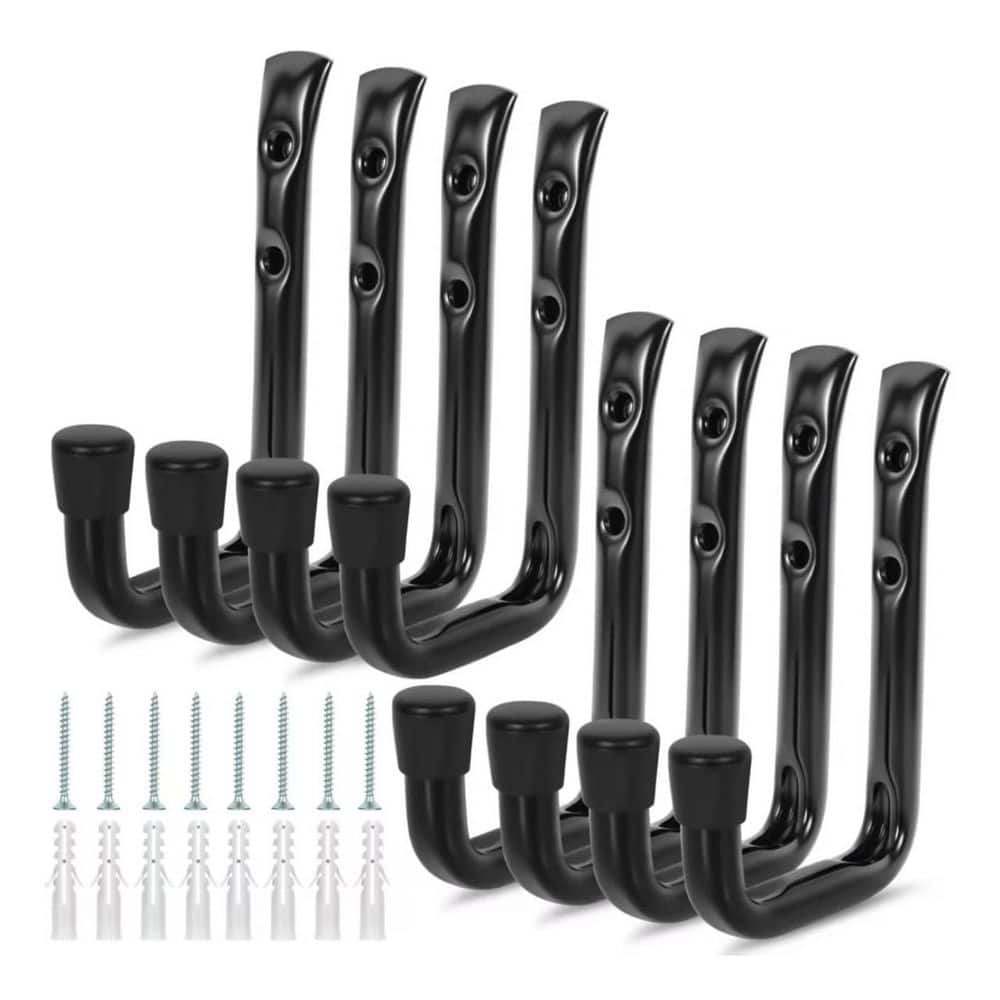 Vrbgify 8-Pack Heavy Duty 4.7 in. Garage Hook 50 lbs. Capacity, Black ...