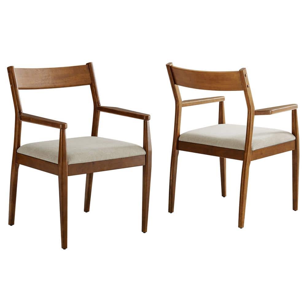 MODWAY Solara Wood Fabric Dining Chairs (Set of 2) in Walnut Heathered ...
