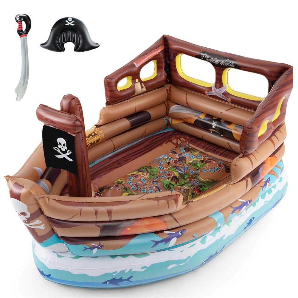 Costway Inflatable Pirate Ship Playhouse with Built in Motor Inflatable ...