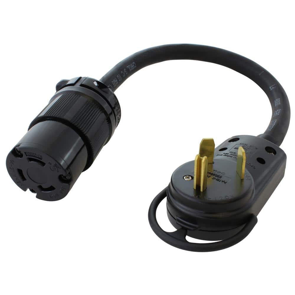 AC WORKS 1.5 ft. RV 30 Amp 125-Volt TT-30P to NEMA L5-30R 30 Amp 125-Volt Locking Female Adapter ...